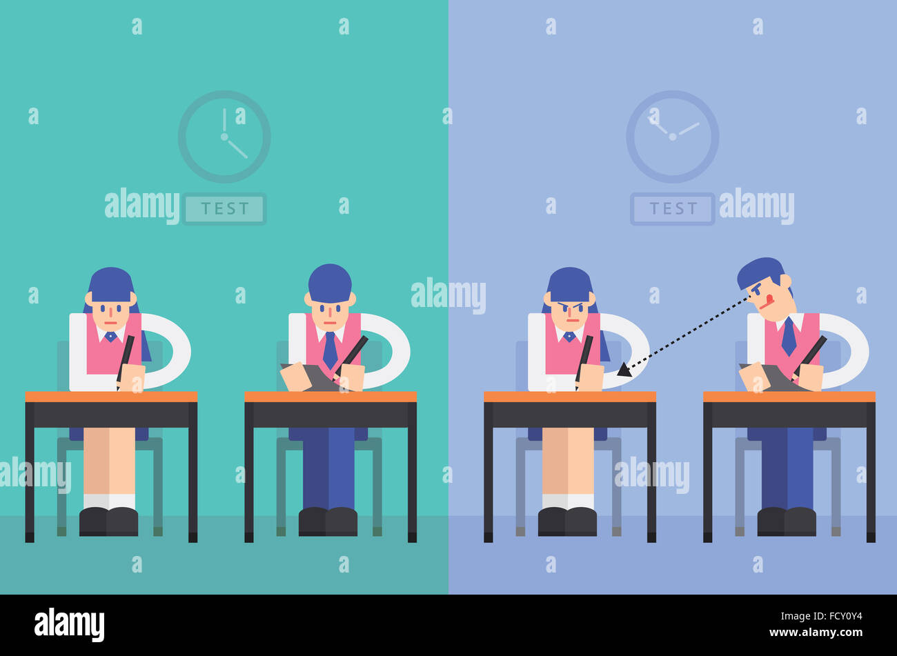 Illustration representing cheating on the test Stock Photo - Alamy