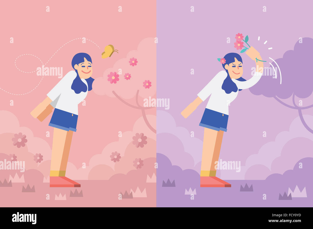 Two comparative illustrations representing environment protection Stock ...