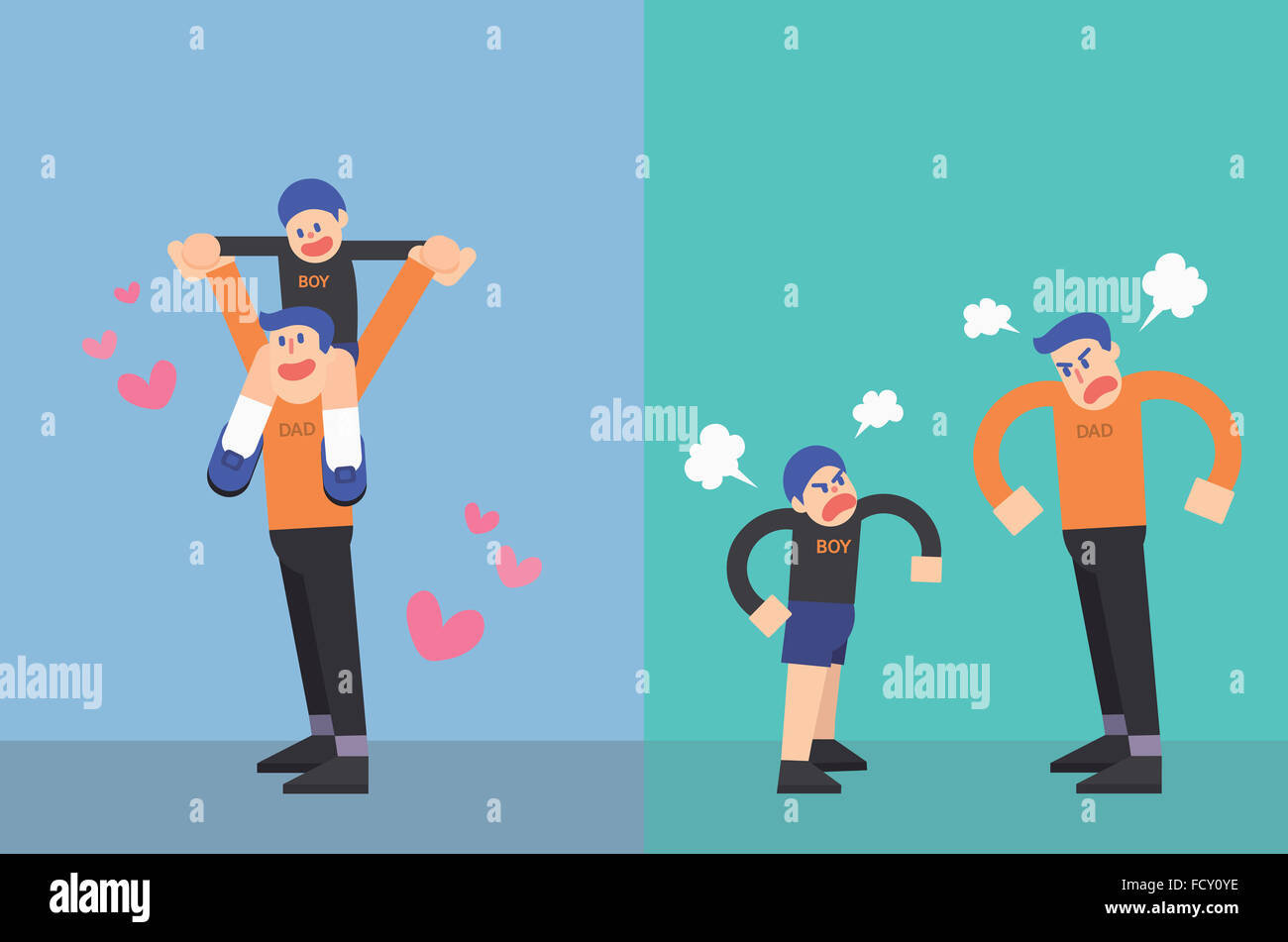 Two comparative illustrations representing family and peace Stock Photo ...