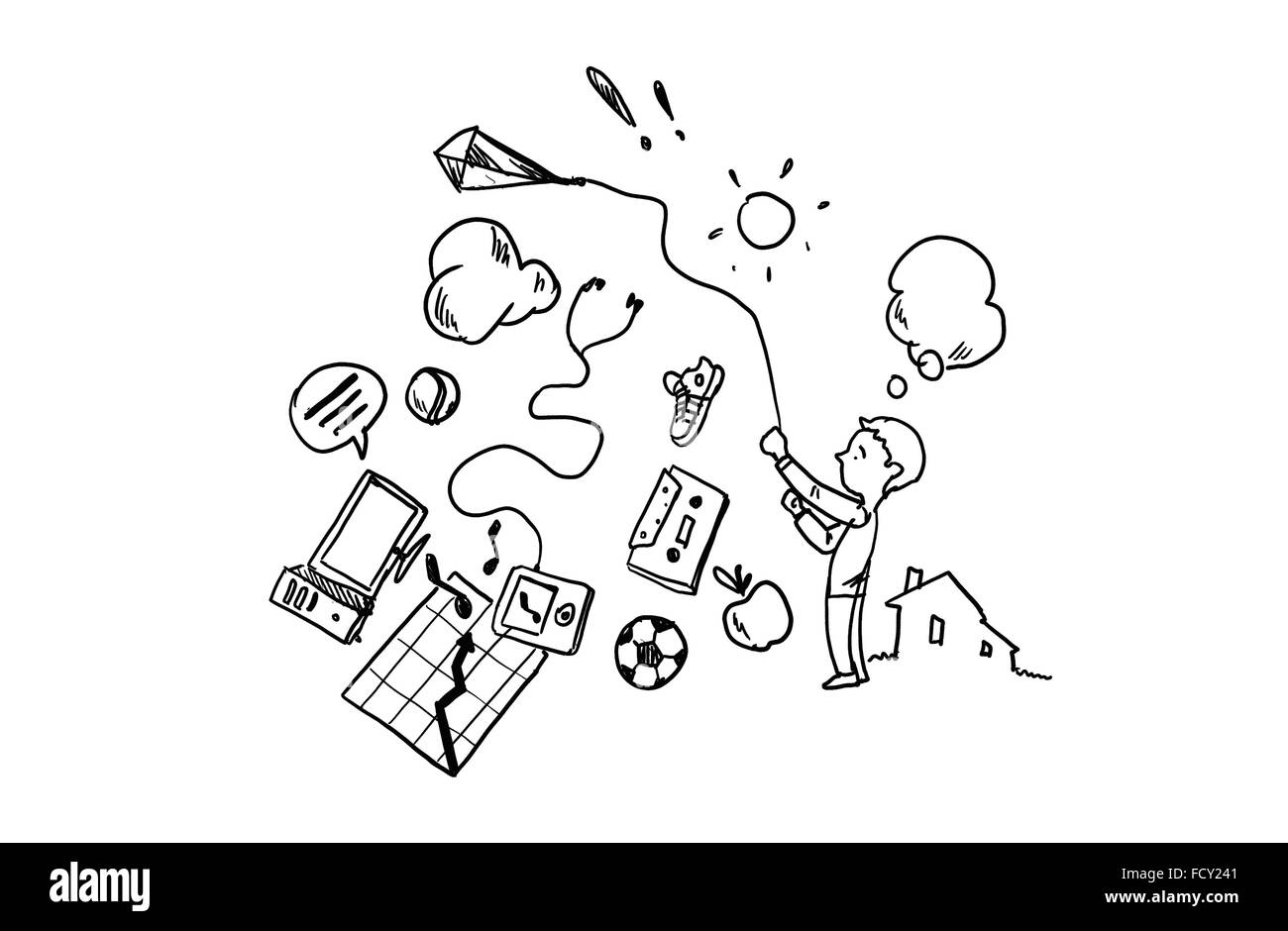 Background image with sketches of life values Stock Photo - Alamy