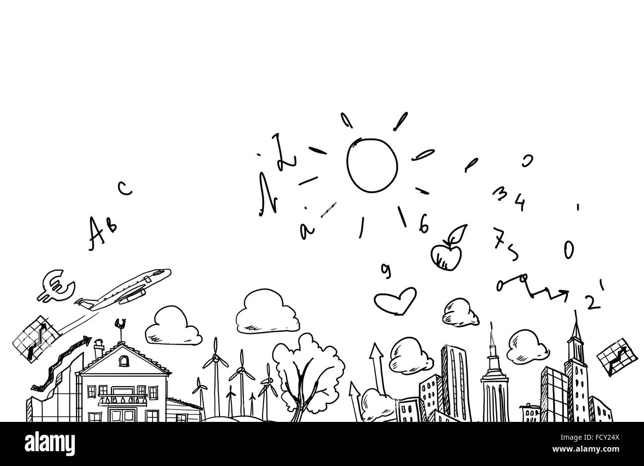 Background image with sketches of life values Stock Photo - Alamy