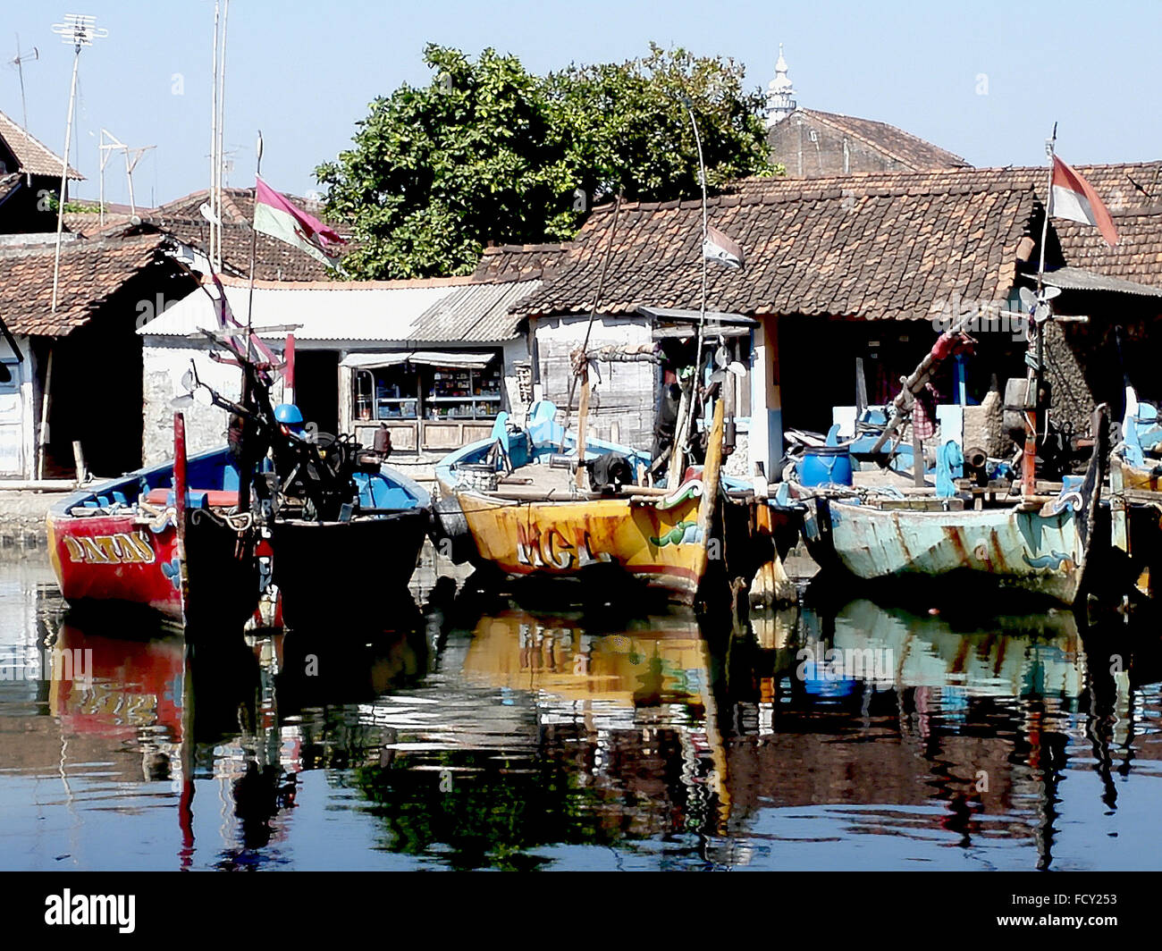 Indonesia Central Java Jepara Fishing boats moored on the river Adrian ...