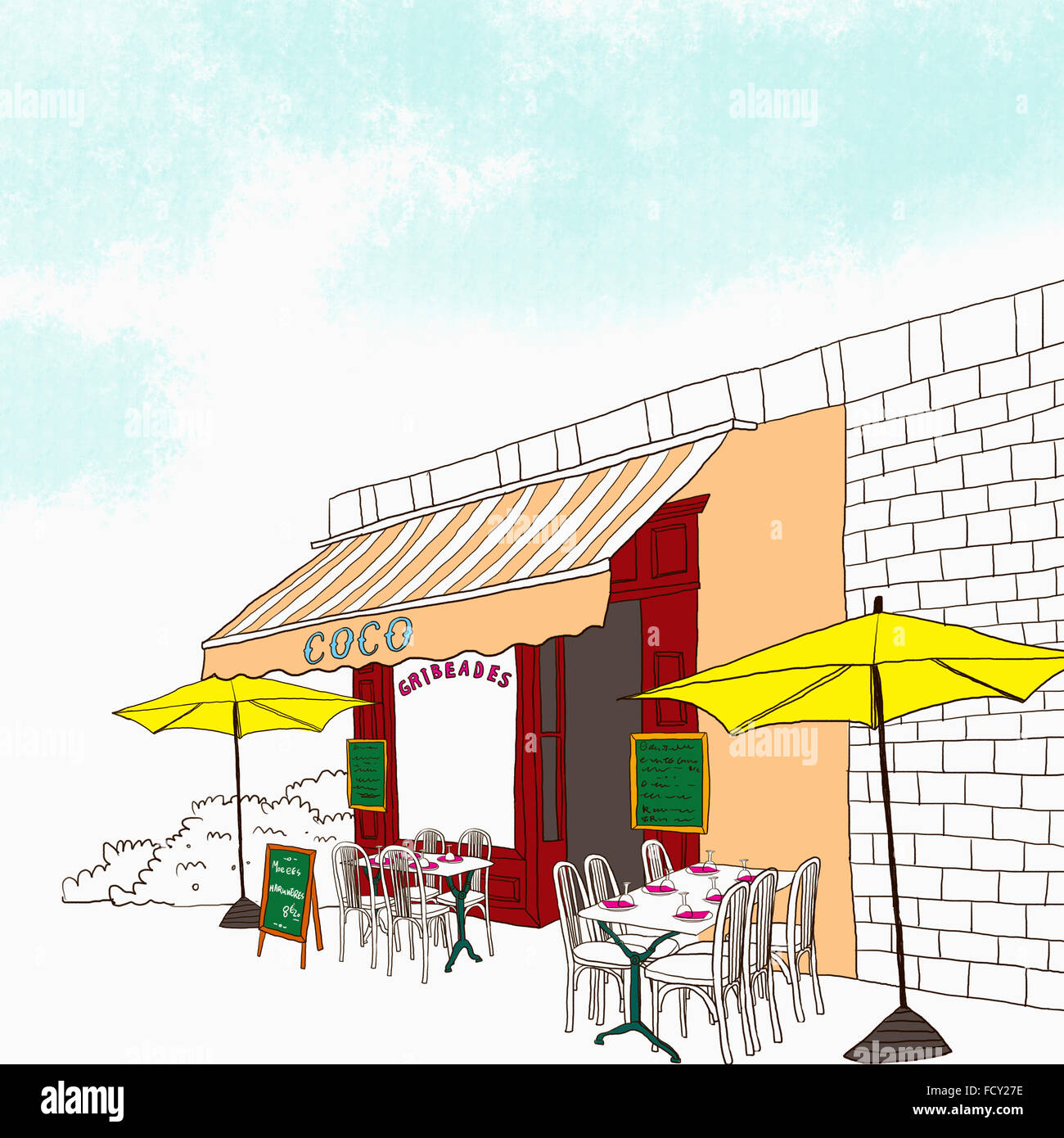 Sketch illustration representing outdoor cafe and restaurant Stock ...