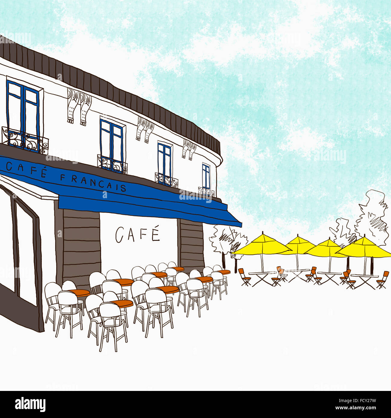 Sketch illustration describing terrace of cafe outside Stock Photo - Alamy