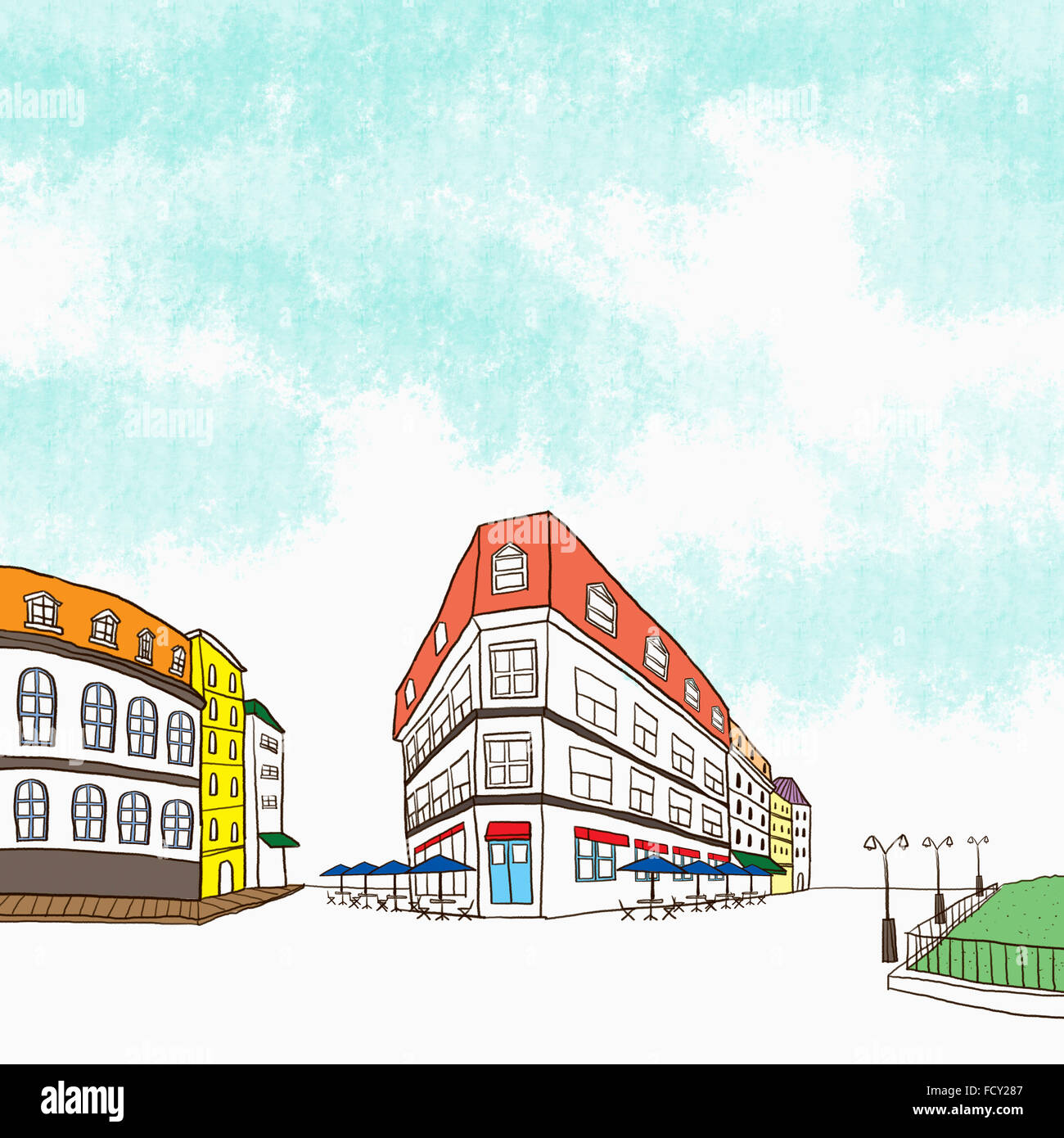 Sketch illustration describing cafe building outside Stock Photo - Alamy