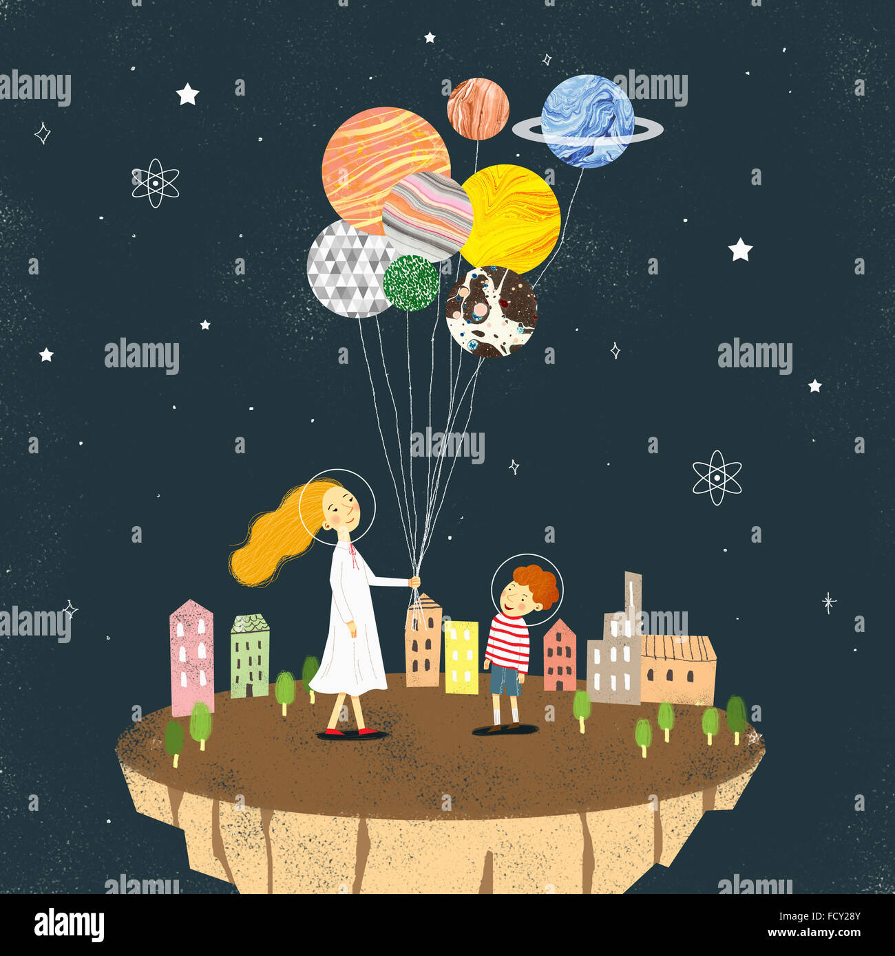 Imaginary illustration with the image of space and people Stock Photo ...