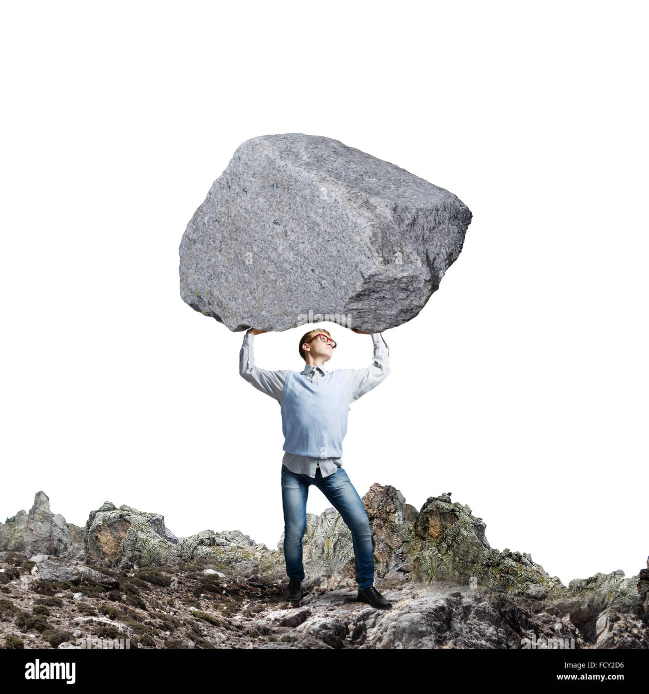 Man holding rock above head hi-res stock photography and images - Alamy