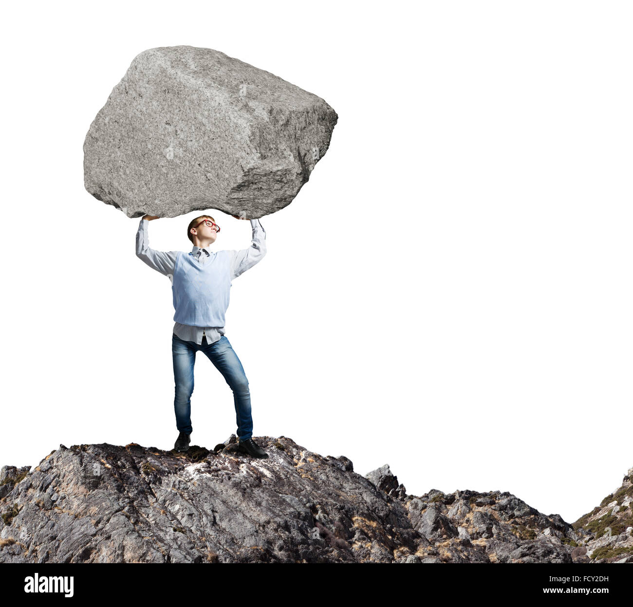 Man holding rock above head hi-res stock photography and images - Alamy