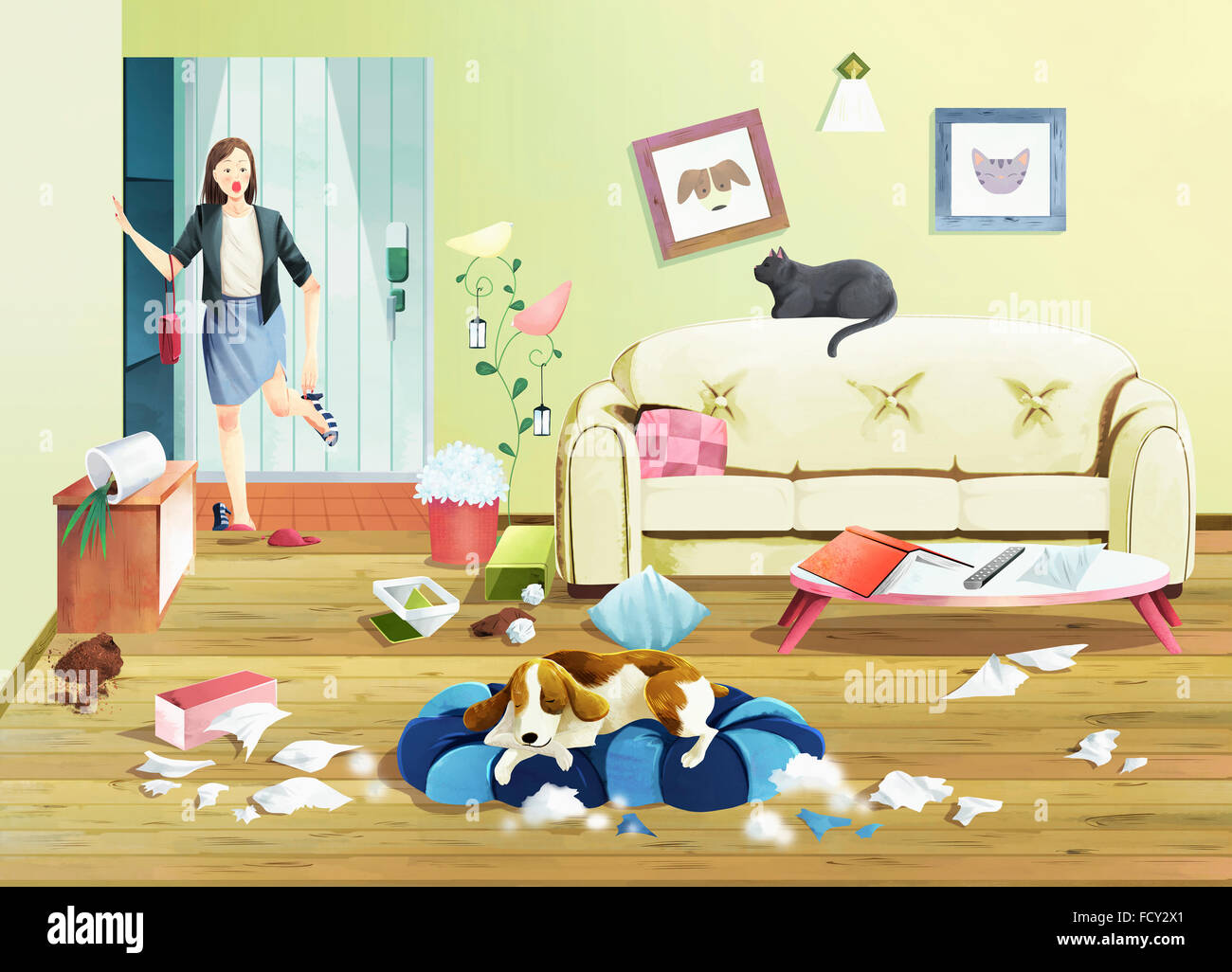 Messy living room cat hi-res stock photography and images - Alamy