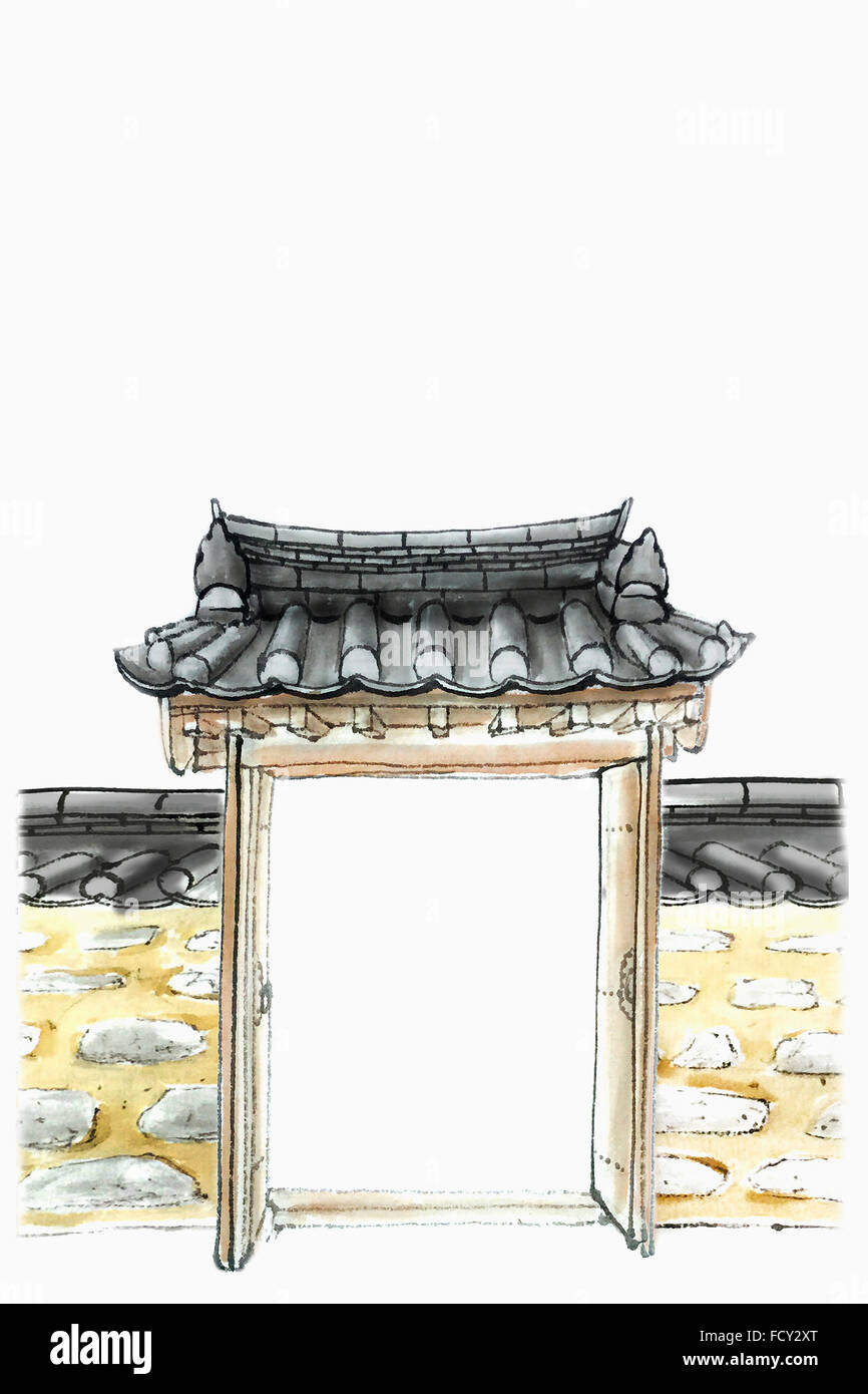 Watercolor illustration describing ancient Korean building Stock Photo ...