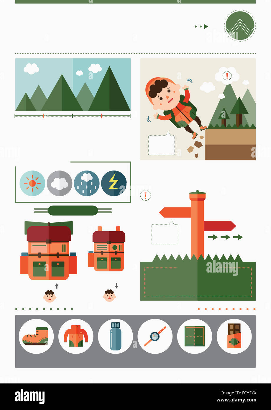 Various infographic images safety on hiking Stock Photo - Alamy