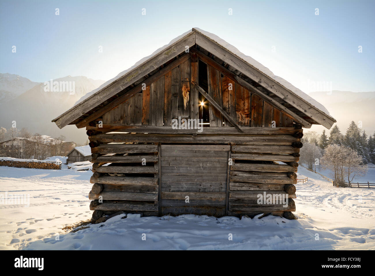 Winter landscape with wooden barn, Pitztal Alps - Tyrol Austria Europe ...