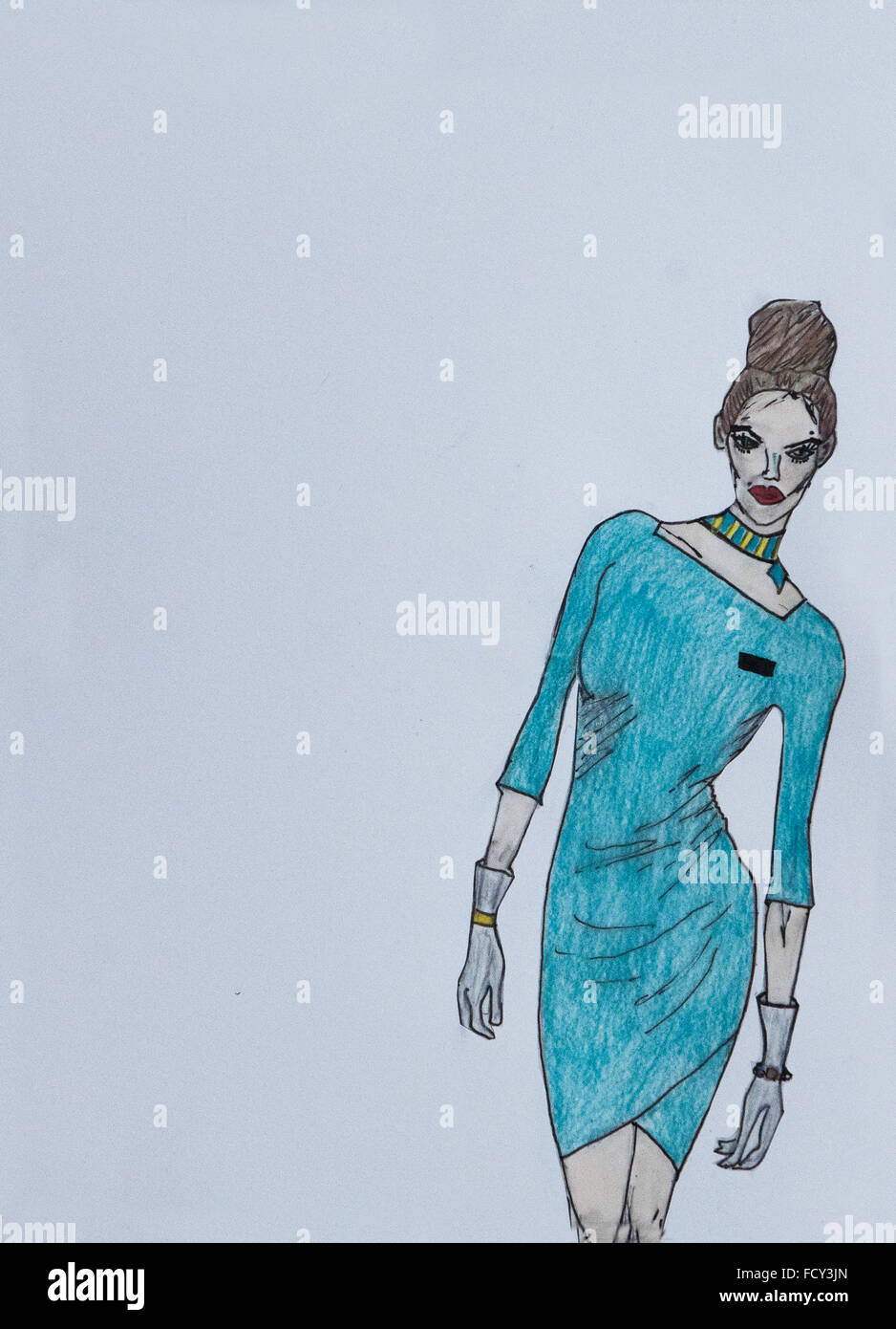 Handmade fashion sketch of a cabin crew dress or a fashion draw of a ...