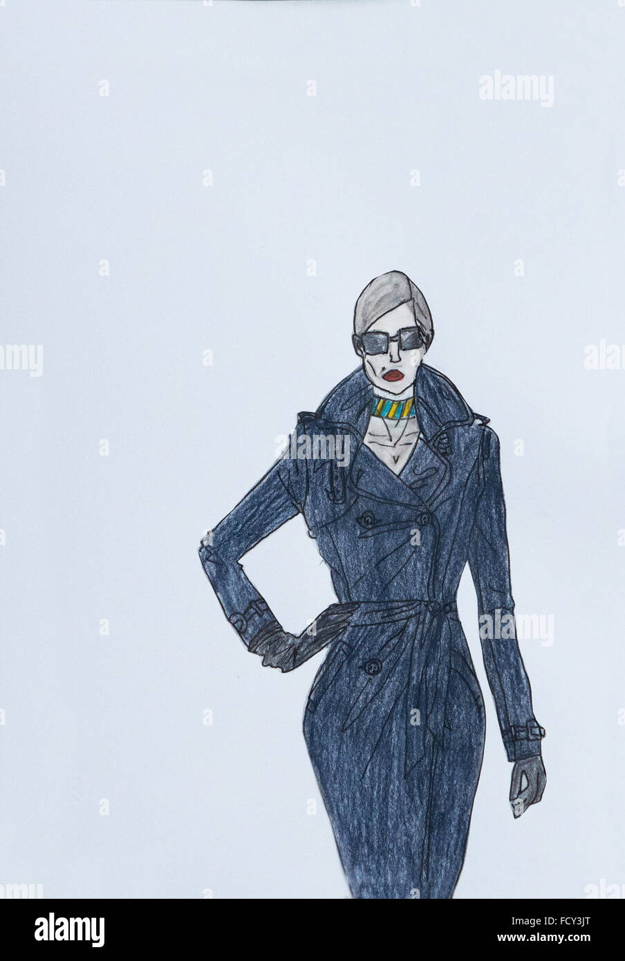 Handmade fashion sketch of a cabin crew dress or a fashion draw of a ...