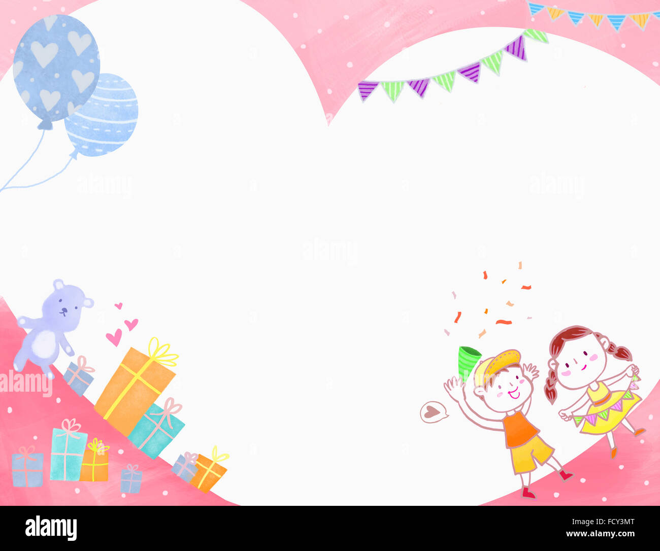 Letter copy space with an illustration of children with presents Stock ...