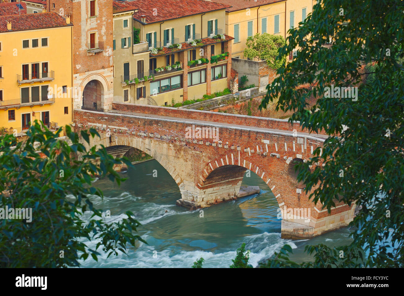Verona, The Stone bridge, Ponte di petra, Adige river, Veneto. Italy ...
