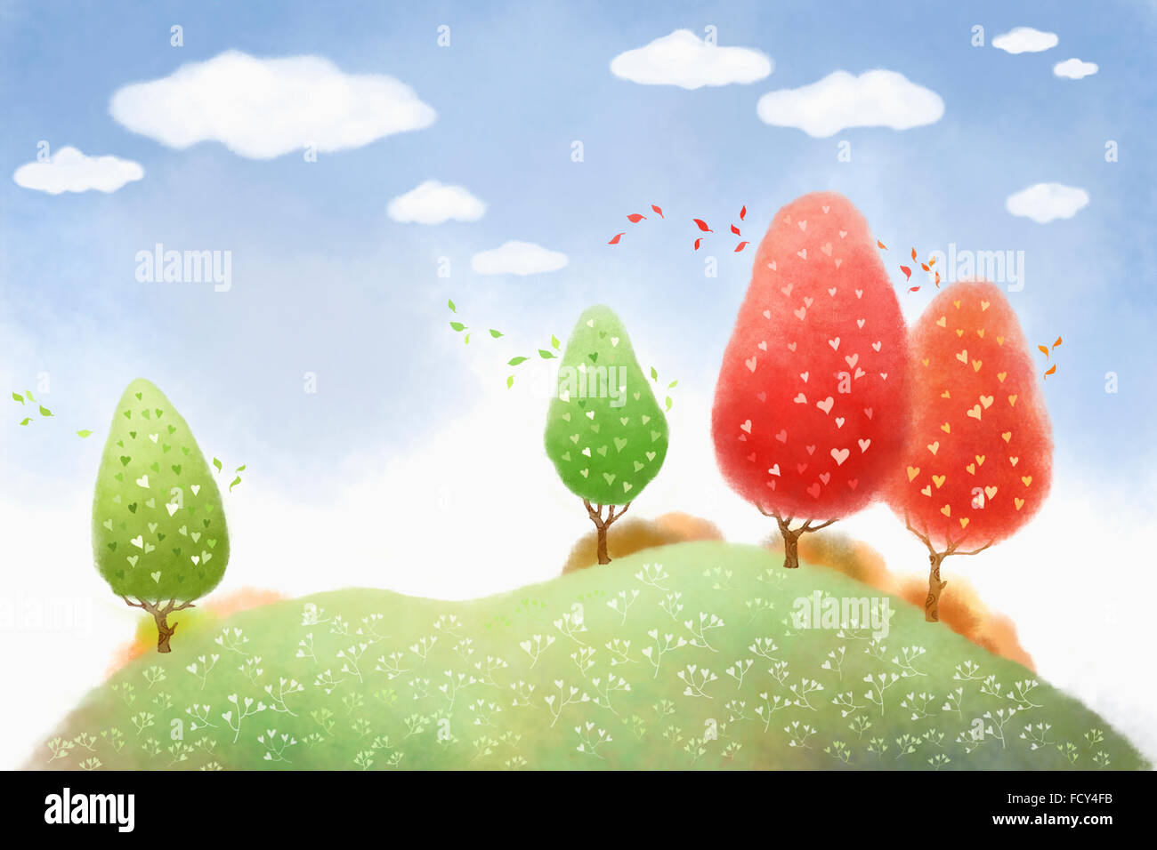 Copy space illustration of landscape representing fall Stock Photo - Alamy