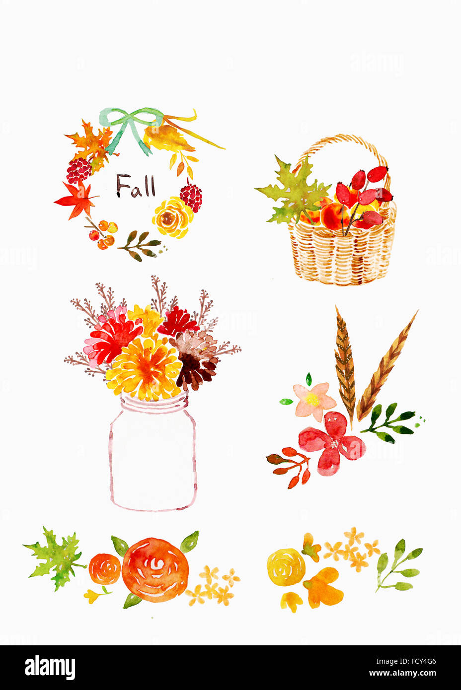 Fall related objects in illustration Stock Photo - Alamy