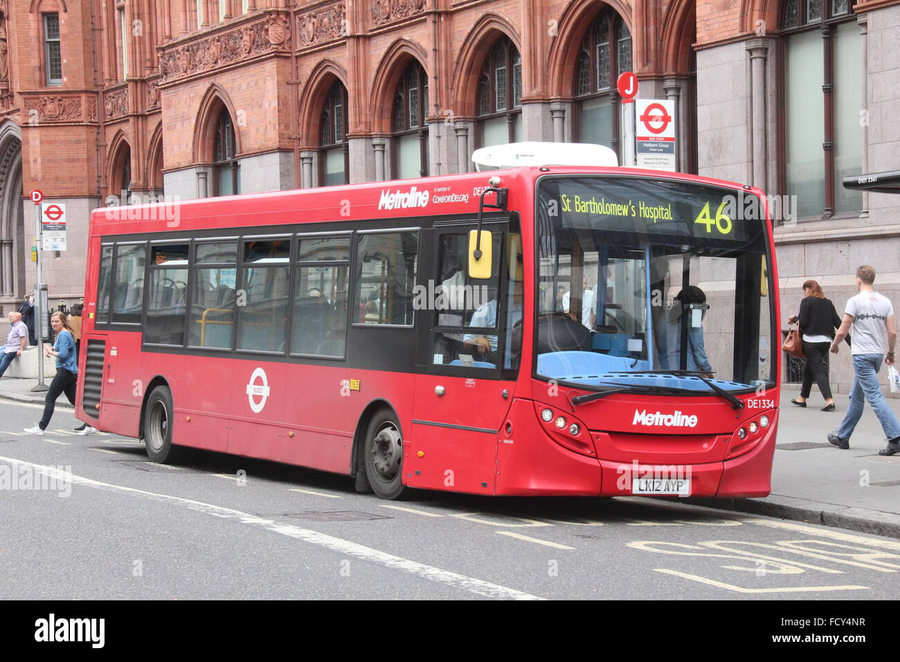 A red London single deck bus manufactured by ADL Alexander Dennis Ltd ...