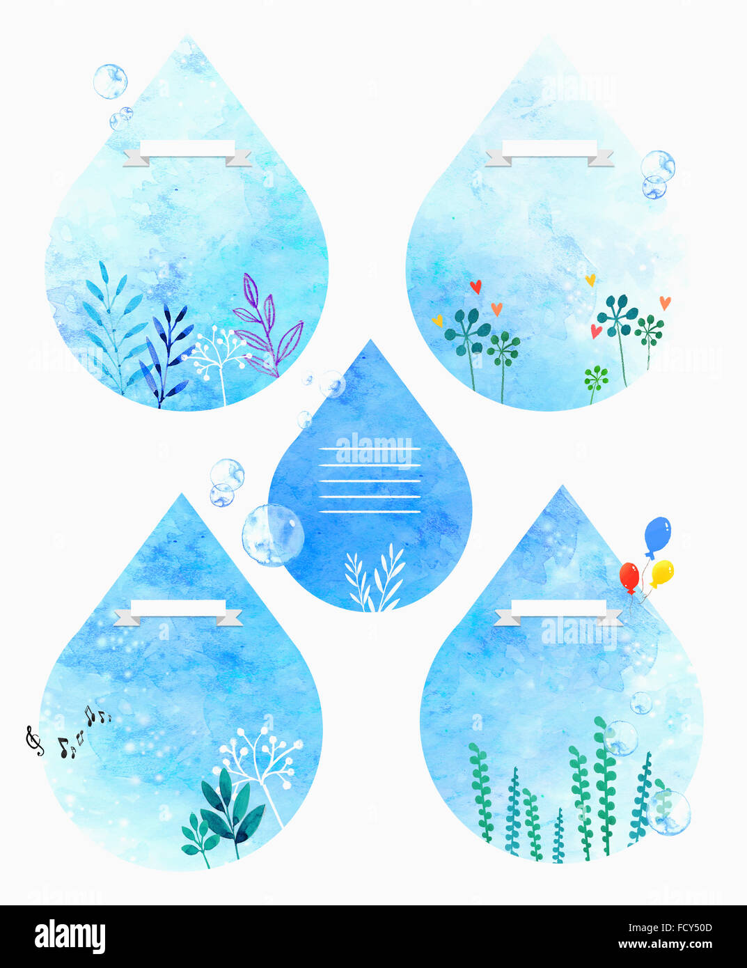 Water drop shape copy spaces in blue watercolor Stock Photo - Alamy