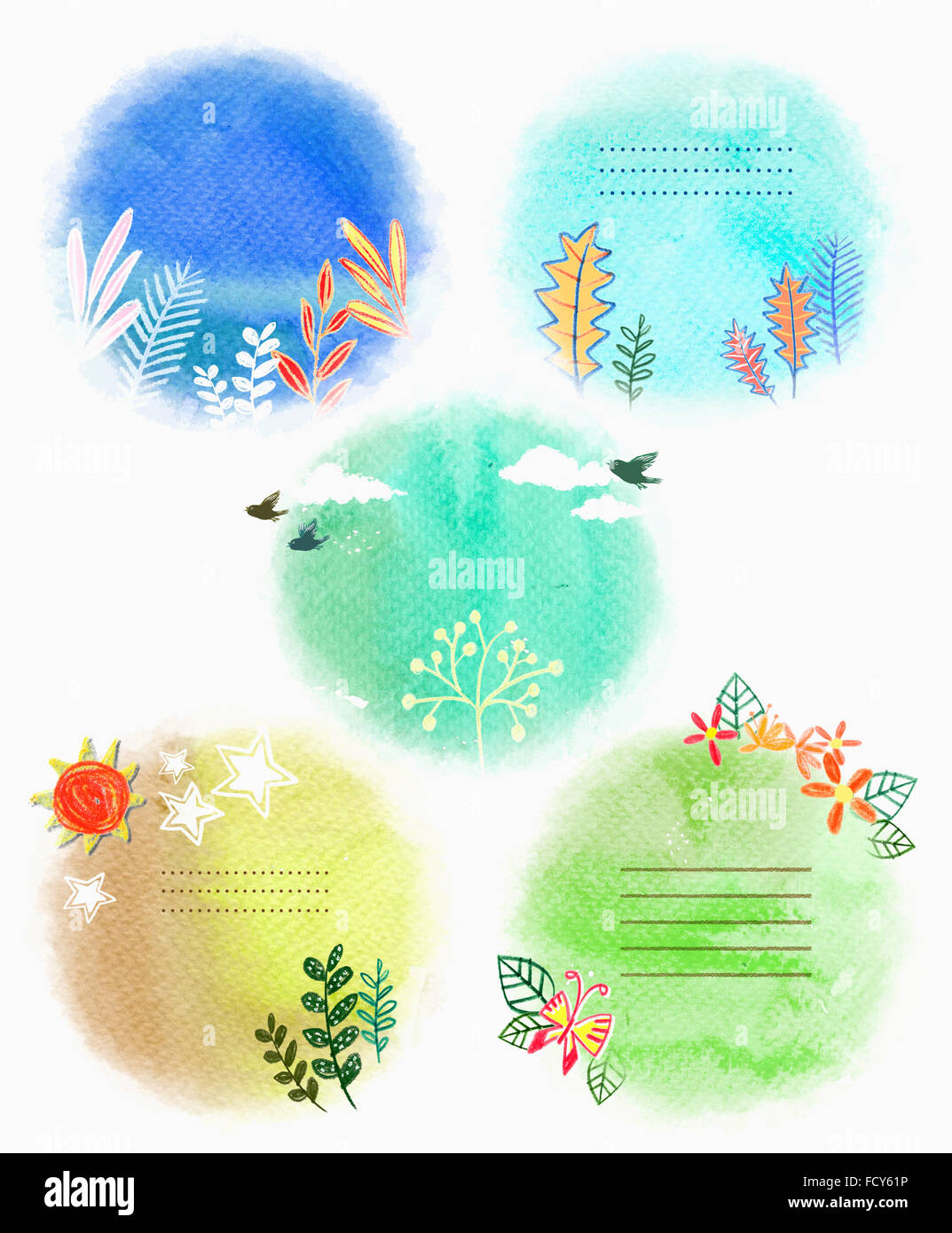 Various nature copy spaces in watercolor Stock Photo - Alamy