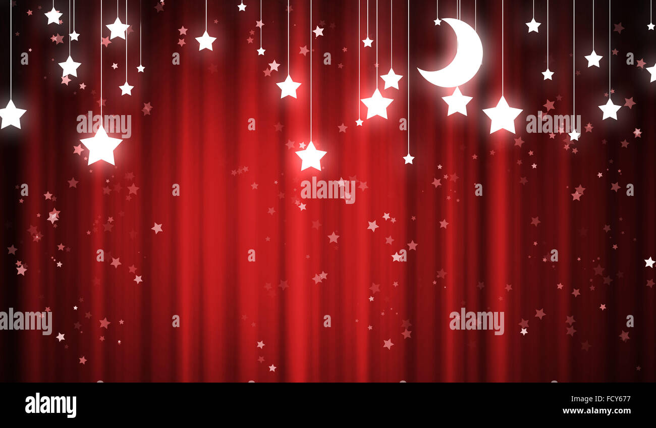 Background conceptual image of red curtain with stars and moon Stock ...