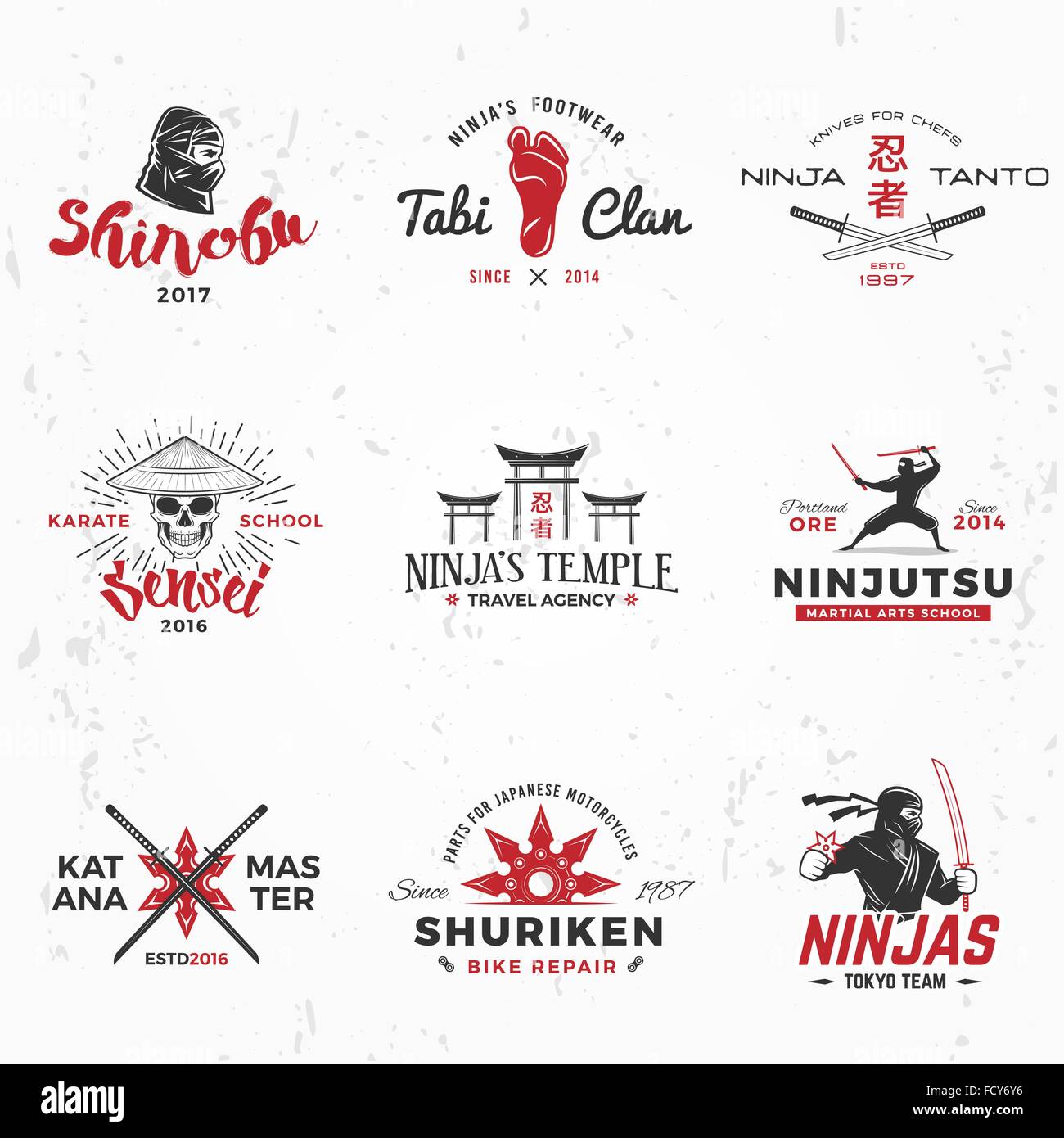 Set of Japanese Ninjas Logo. Katana master insignia design. Vintage ...