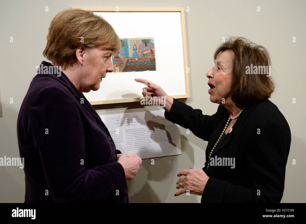 Berlin, Germany. 25th Jan, 2016. Artist Nelly Toll (R) and German ...
