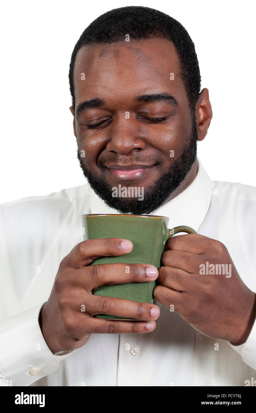 Young black African American man drinking coffee Stock Photo - Alamy