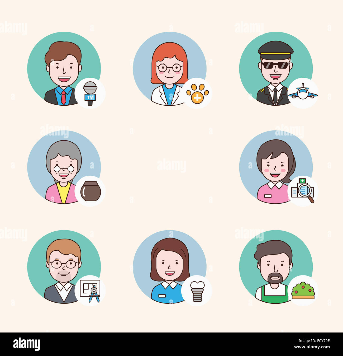 Various icons representing different types of occupation Stock Photo ...