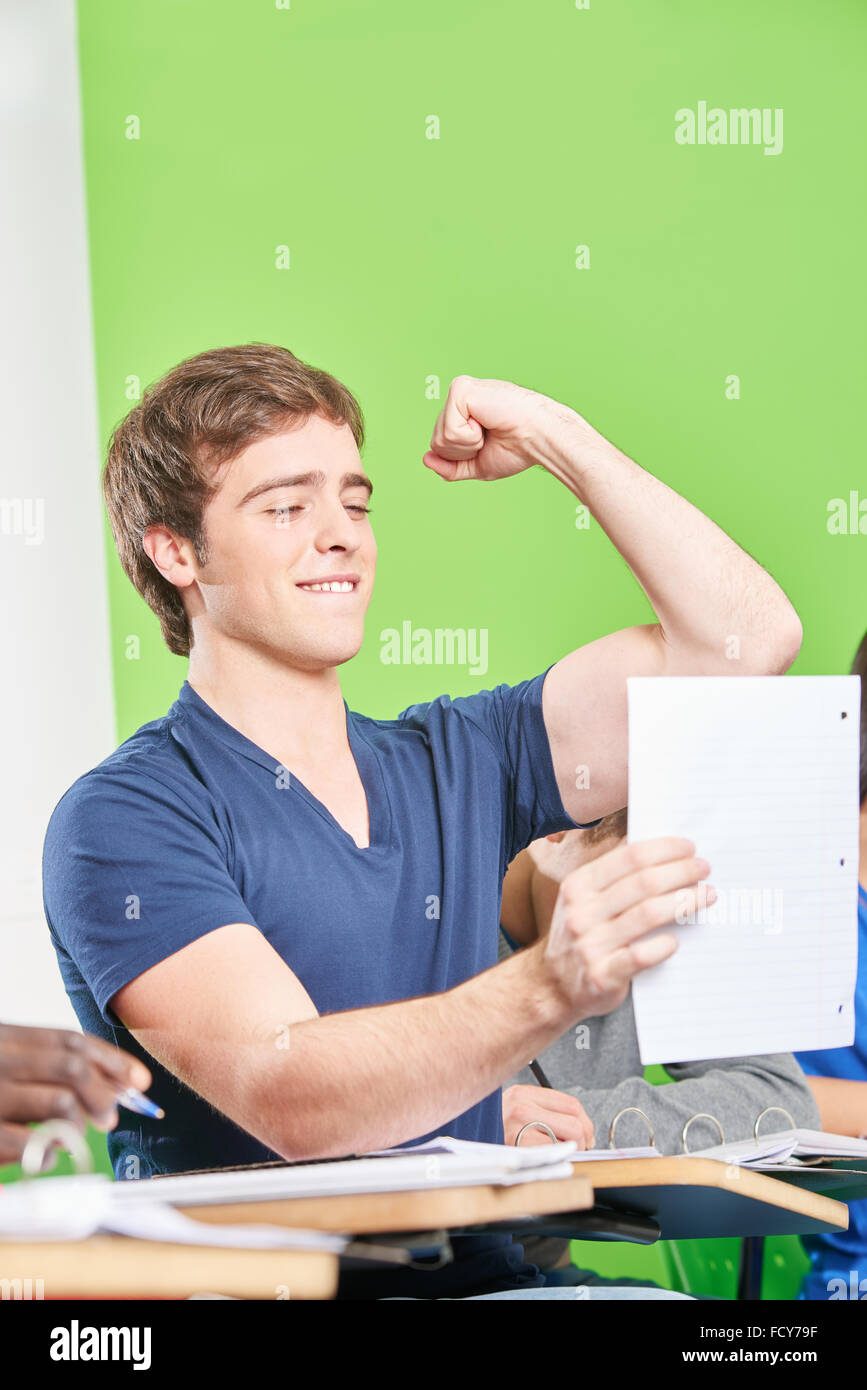 Successful student celebrates his test results in high school Stock ...