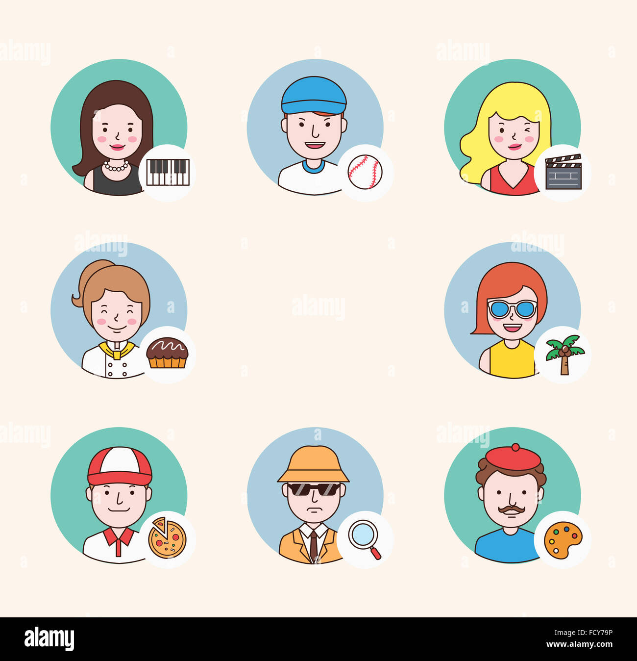 Various icons representing different types of occupation Stock Photo ...