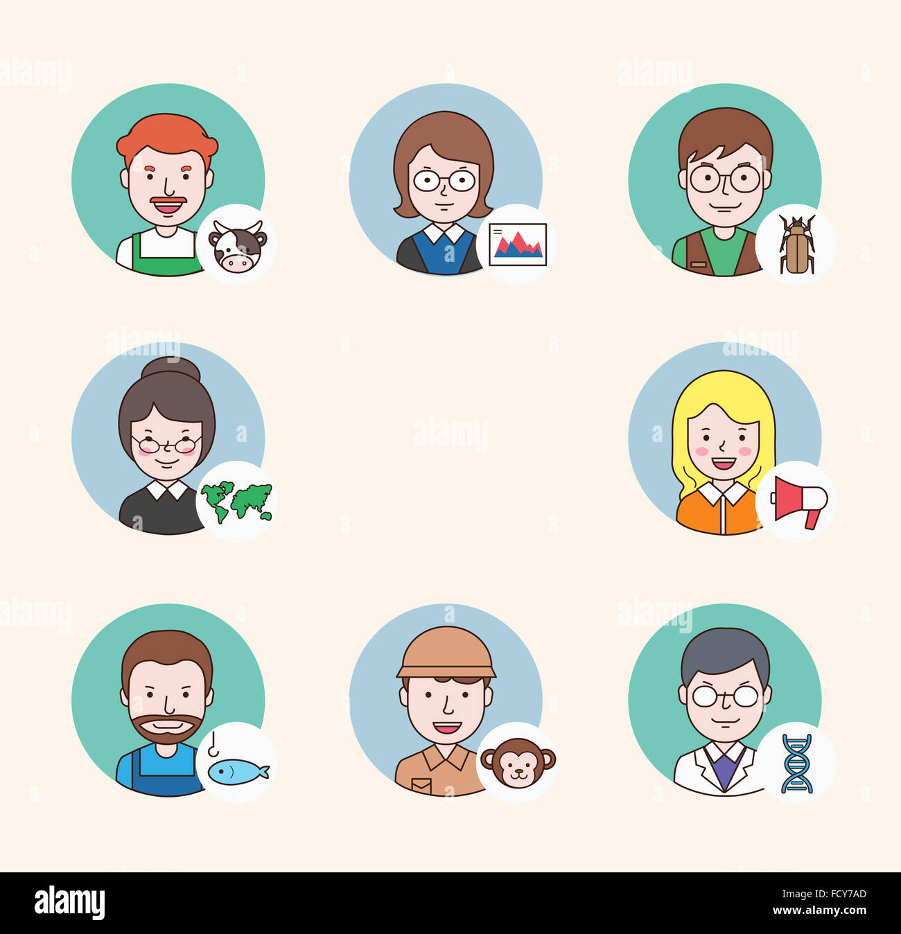 Various icons representing different types of occupation Stock Photo ...