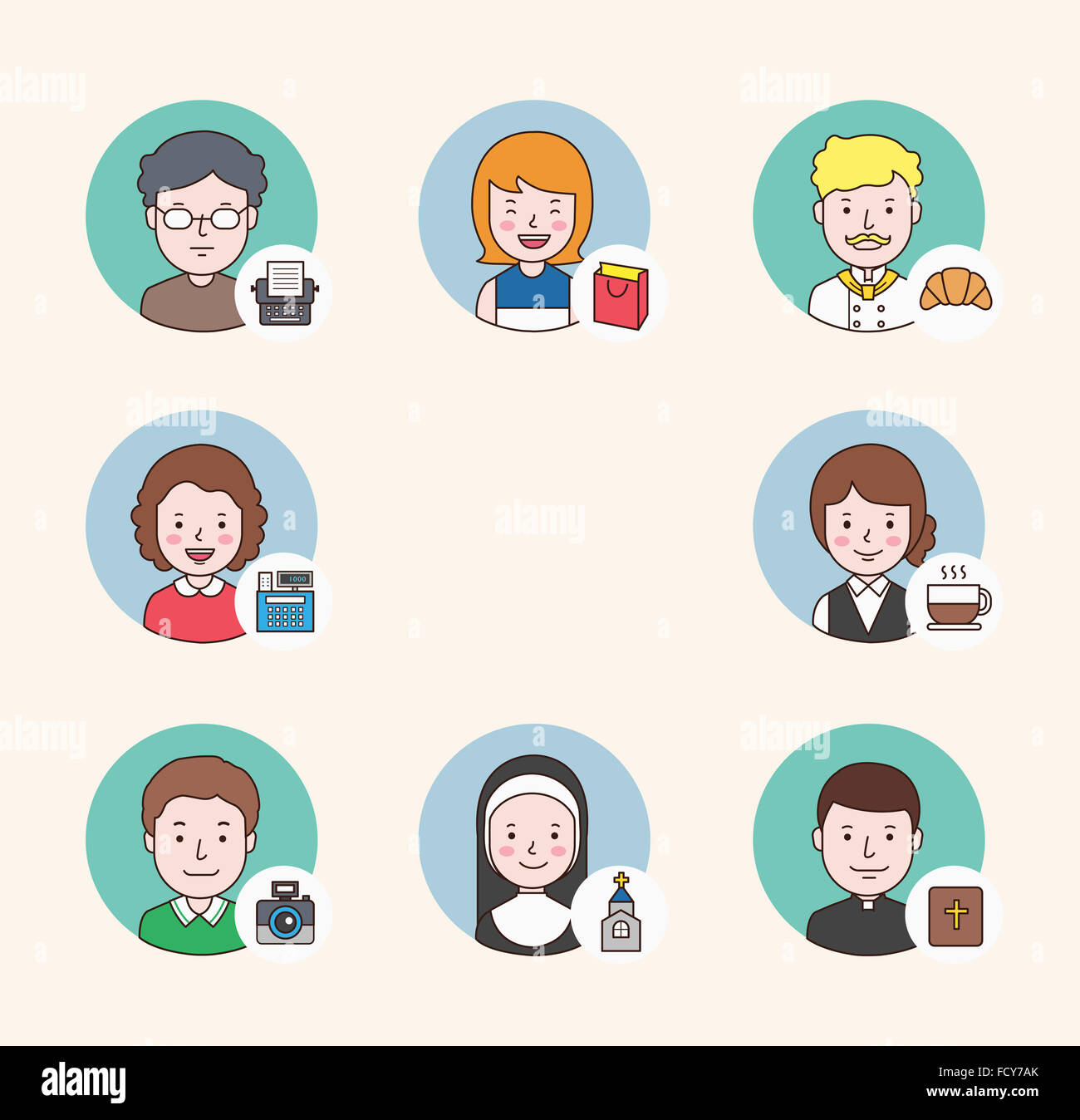Various icons representing different types of occupation Stock Photo ...
