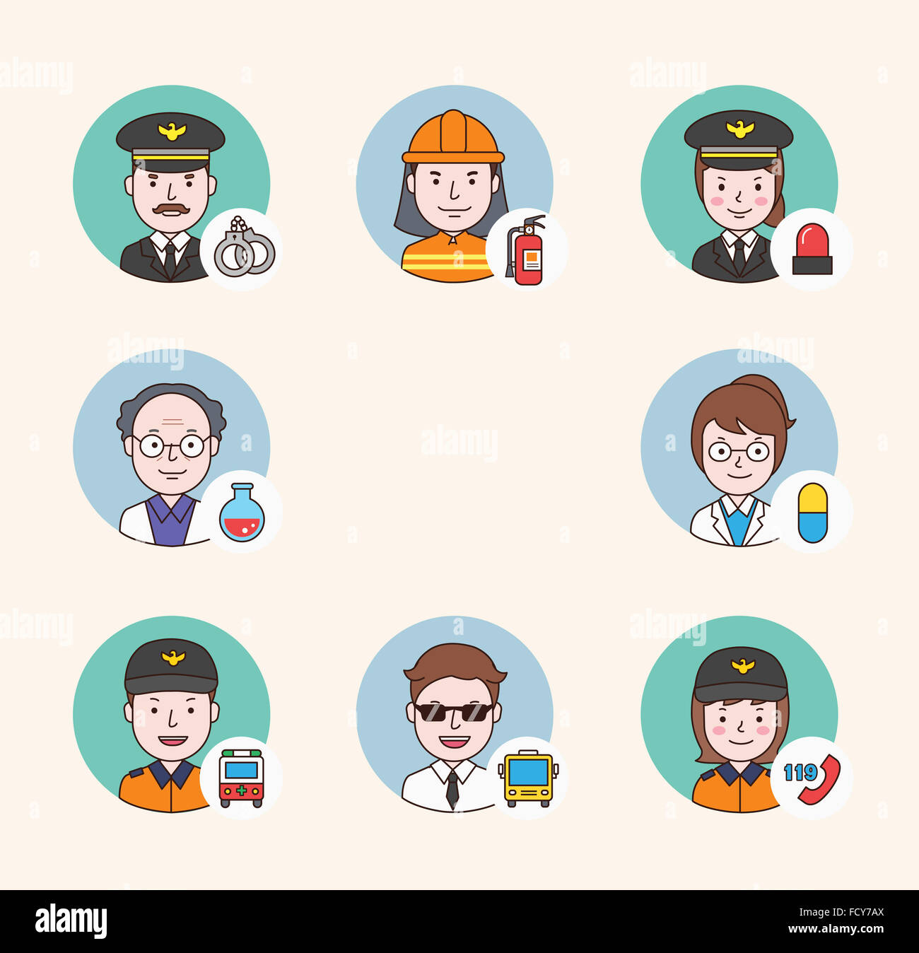 Various icons representing different types of occupation Stock Photo ...