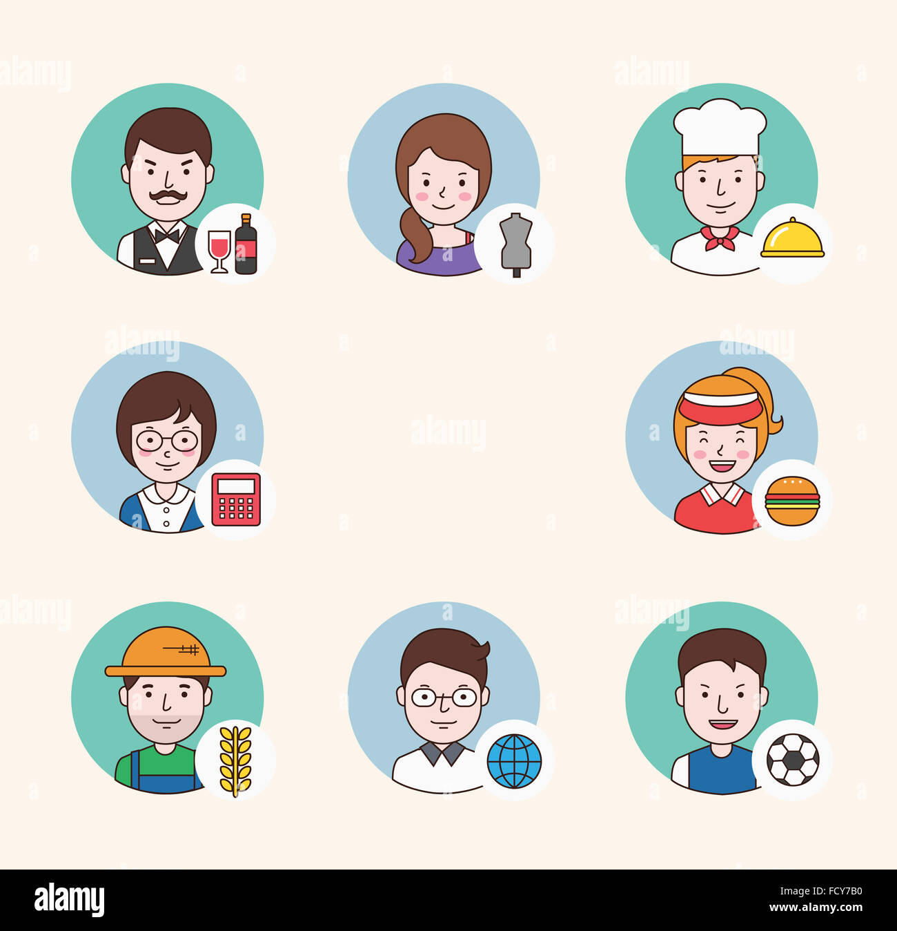 Various icons representing different types of occupation Stock Photo ...