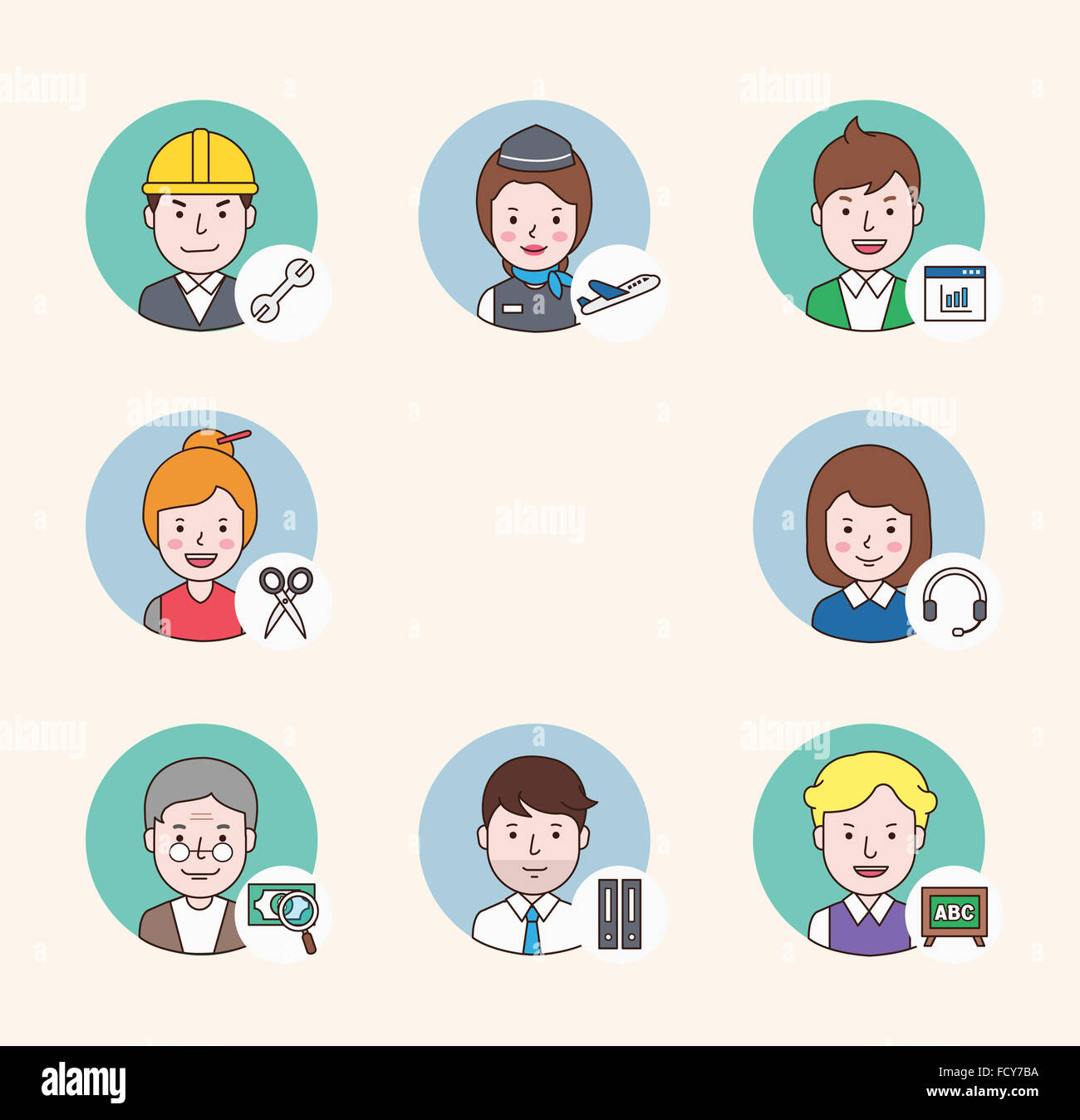 Various icons representing different types of occupation Stock Photo ...