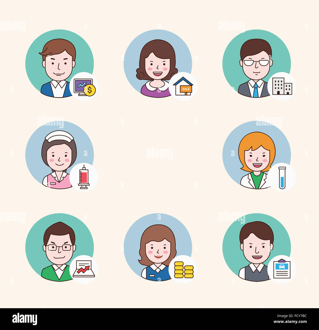 Various icons representing different types of occupation Stock Photo ...