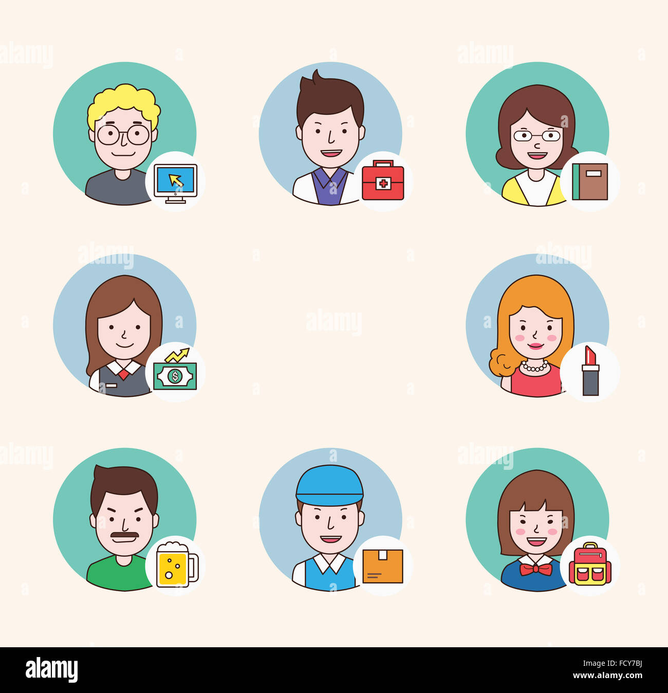 Various icons representing different types of job Stock Photo - Alamy