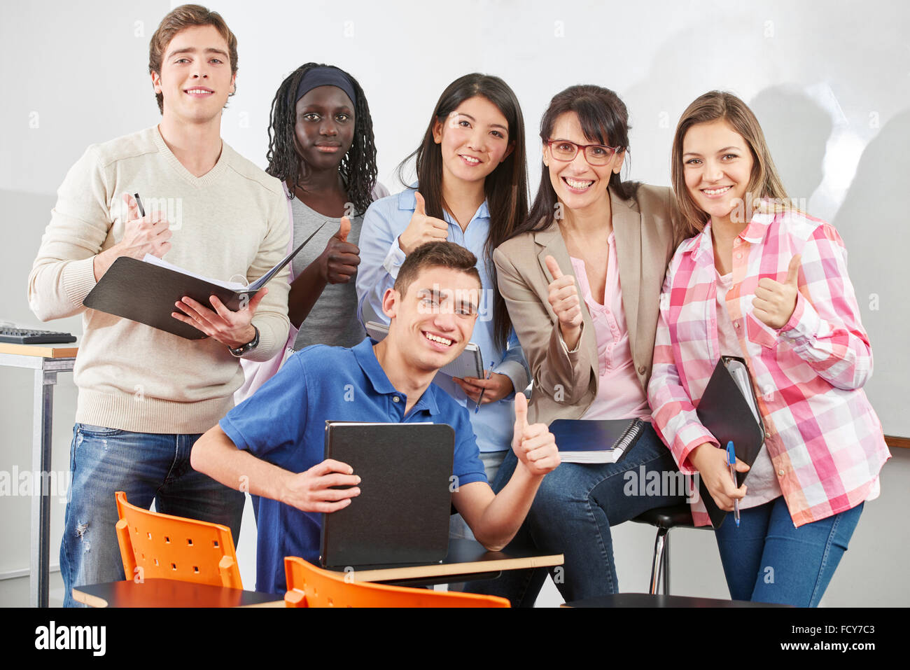 Happy High School Students In Classroom