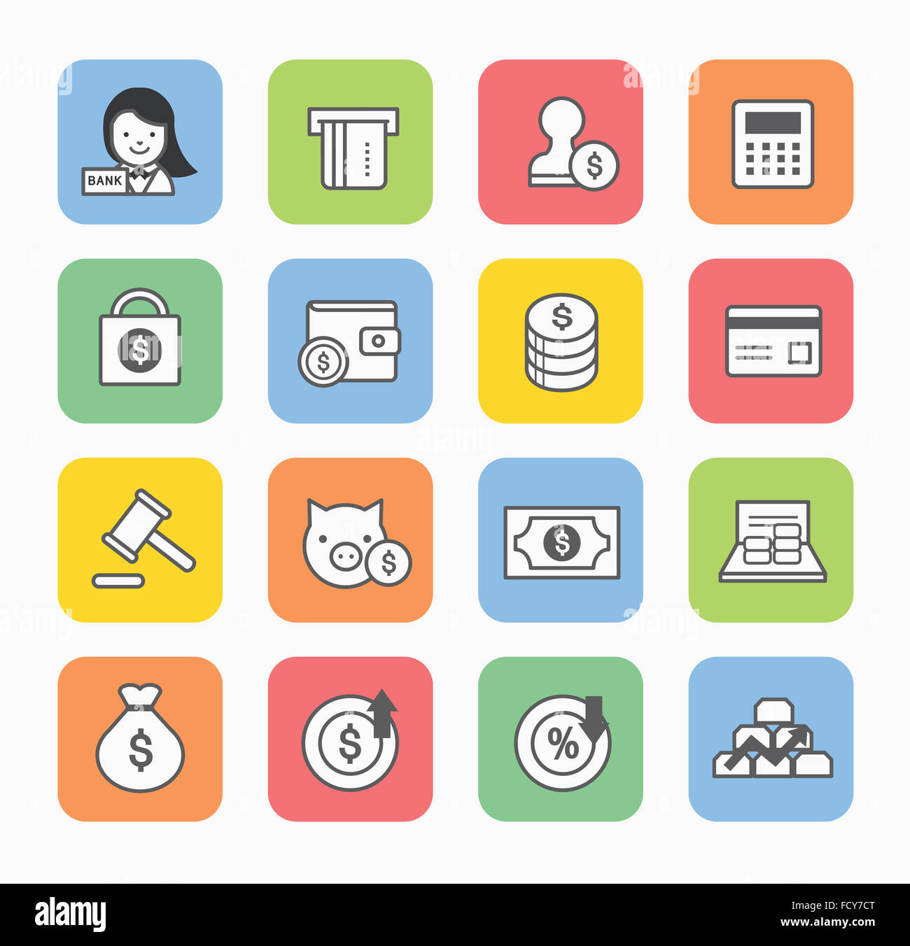 Collection of icons related to finance Stock Photo - Alamy