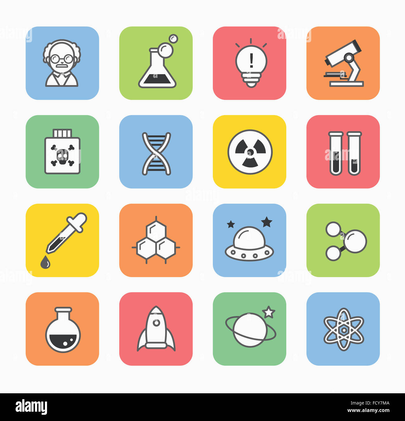 Collection of icons related to science Stock Photo - Alamy