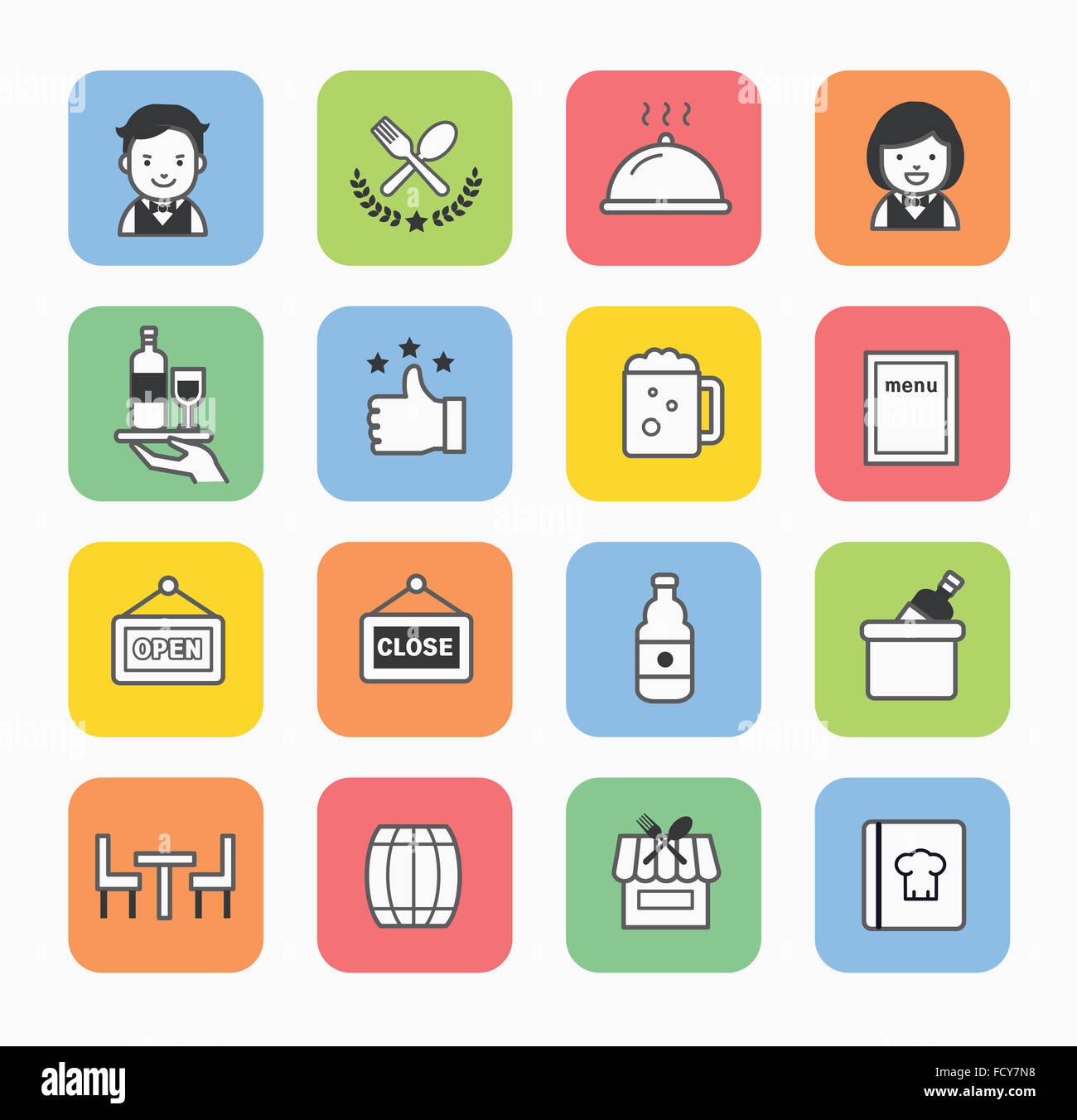 Collection of icons related to restaurant Stock Photo - Alamy
