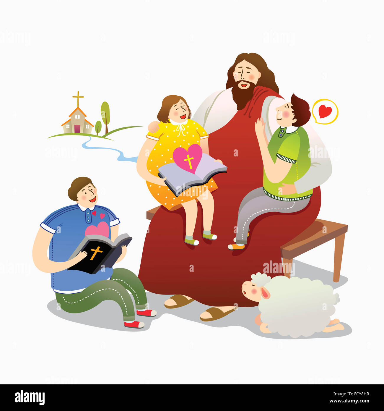 People with Jesus Christ being happy Stock Photo - Alamy