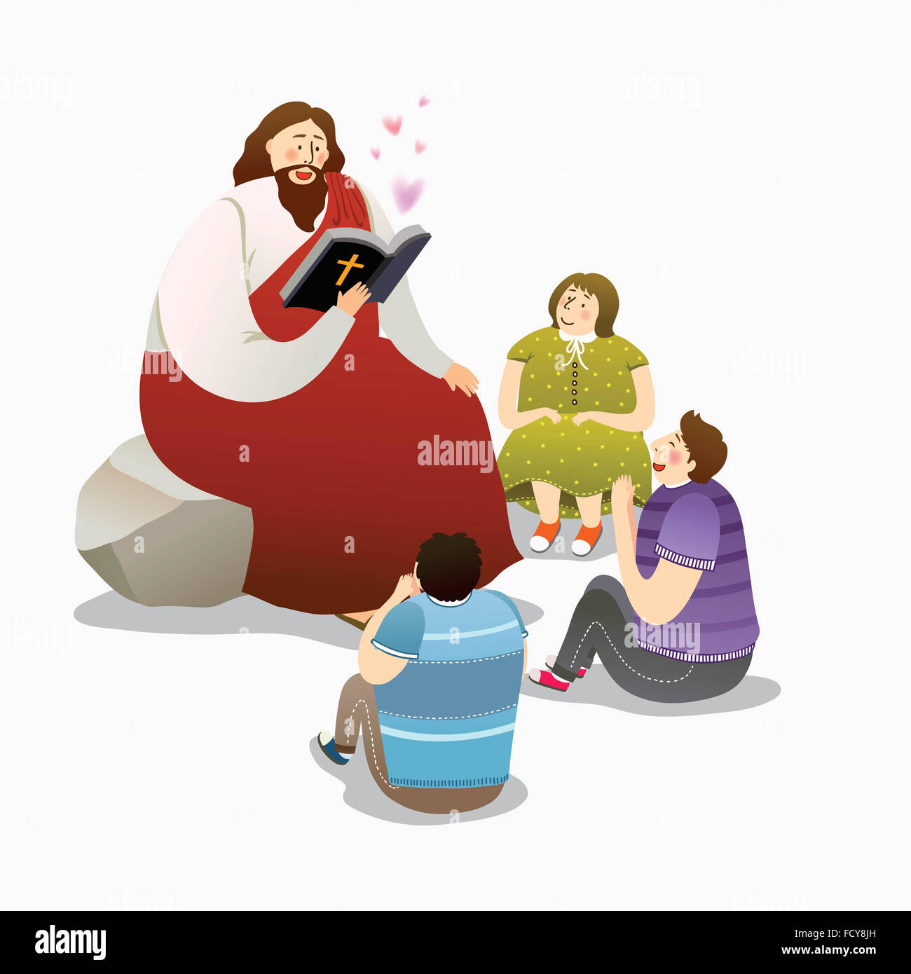 Jesus Christ reading the Bible to people sitting around Stock Photo - Alamy