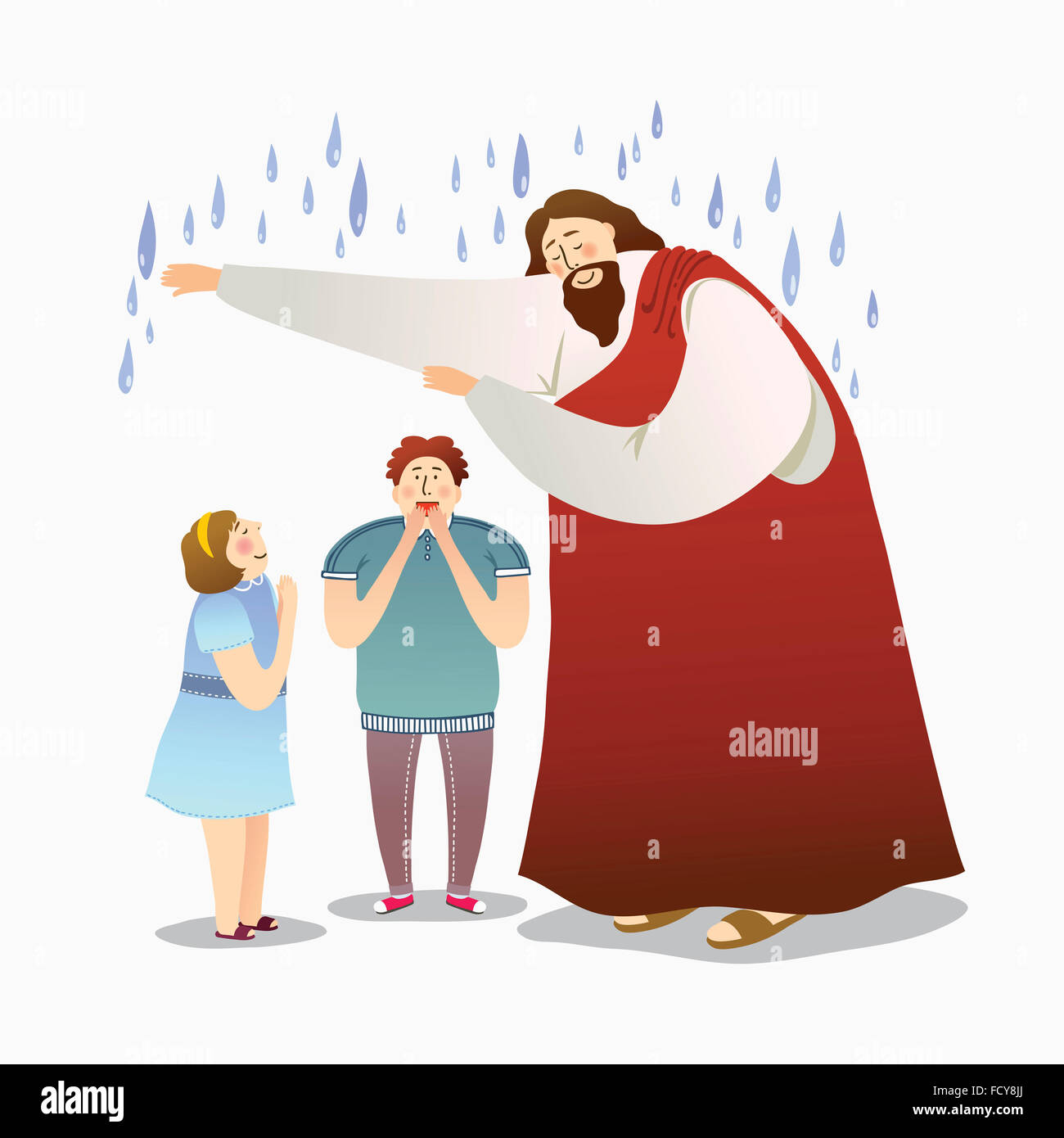 Jesus Christ protecting people from rains Stock Photo - Alamy