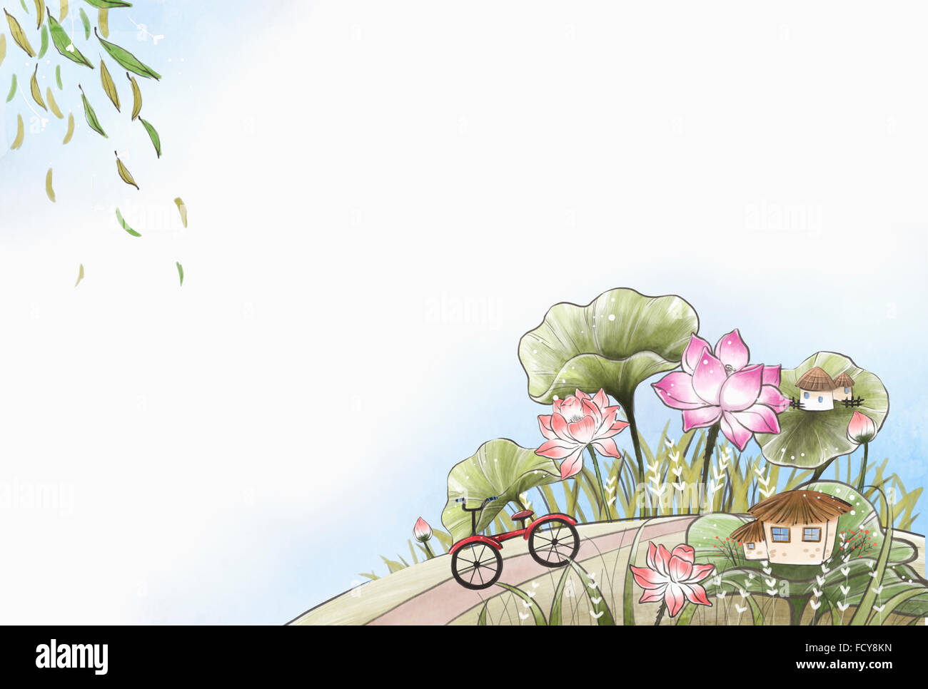 Copy space of watercolor painting landscape with lotus leaves Stock ...