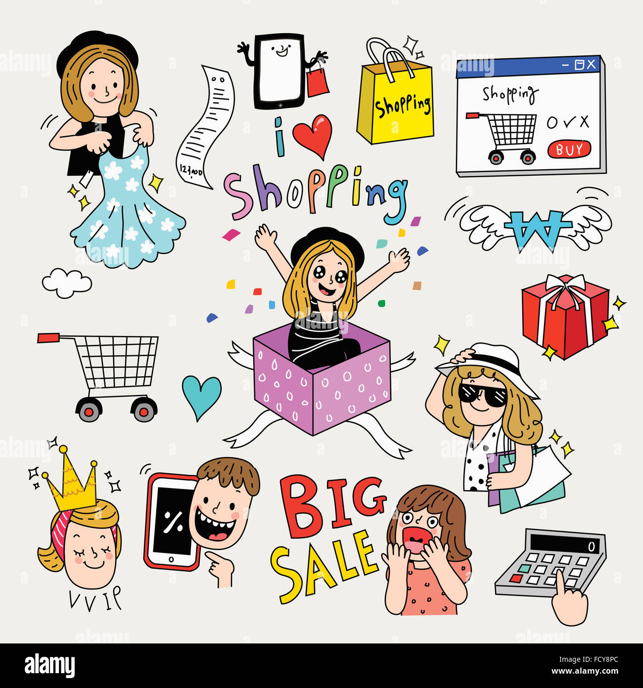 Various icons related to shopping Stock Photo - Alamy