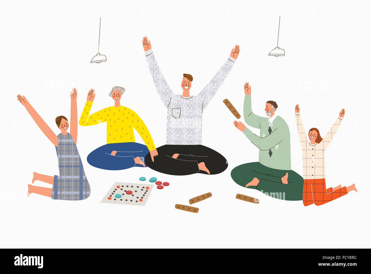 Family playing Korean traditional board game called Yoot-nori on Korean ...