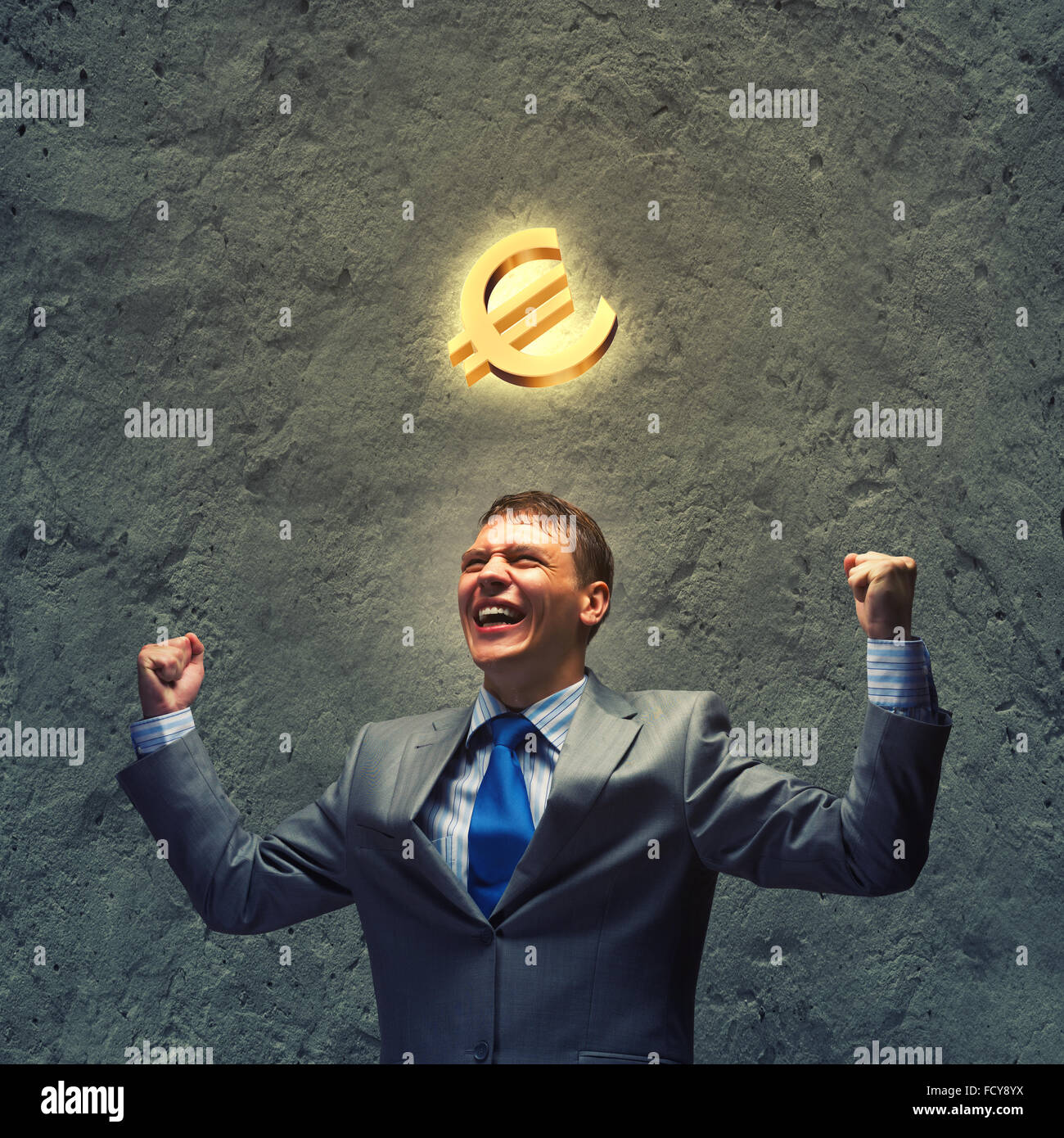 Successful businessman screaming in sky. Money concept Stock Photo - Alamy